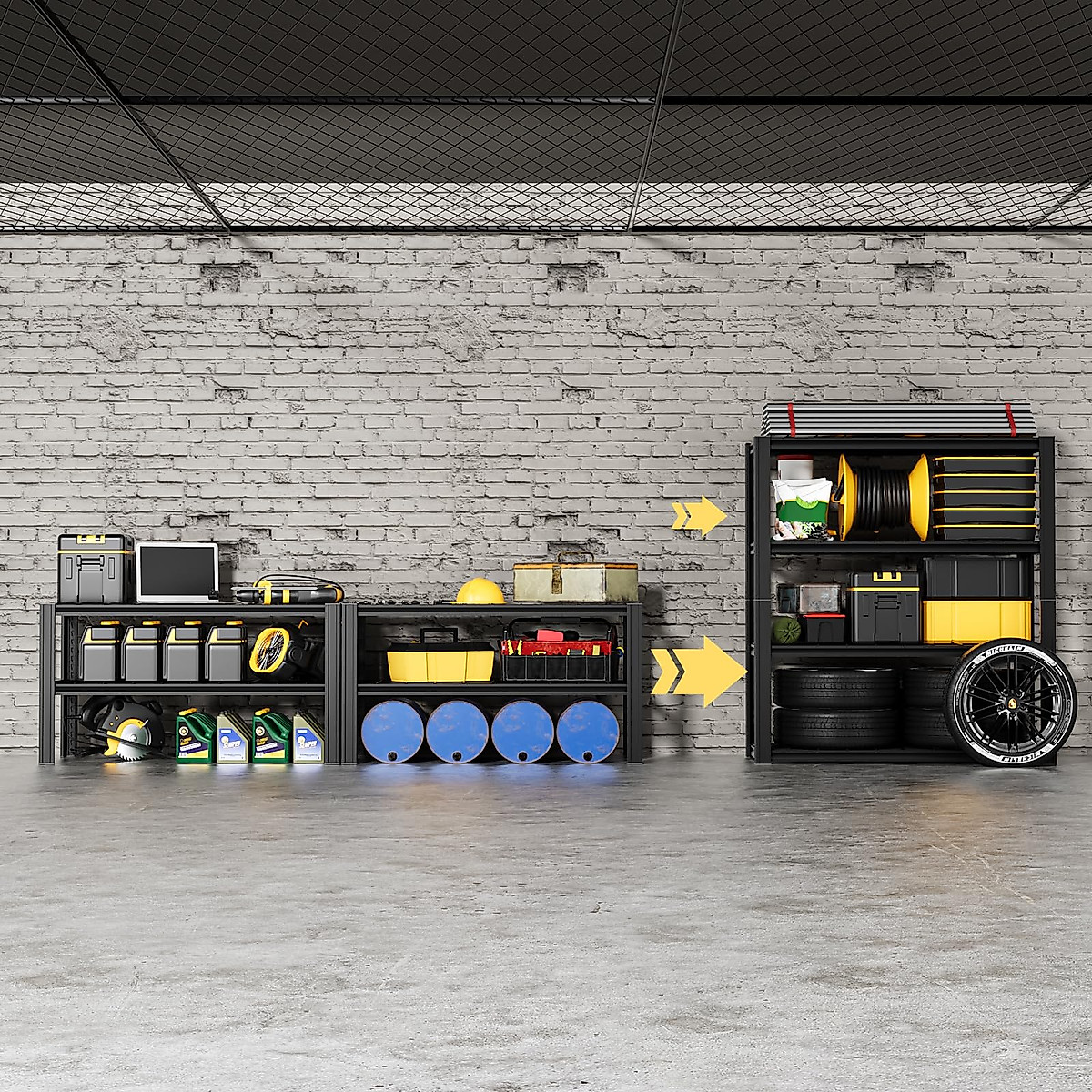 CYNNDA 4-Tier 40" W x 19.7" D x 60" H Garage Shelf Heavy Duty Metal Garage Shelving Load 2200LBS Utility Shelves Industrial Rack Adjustable Shelves for Garages Basement Storage Shelves (Black)