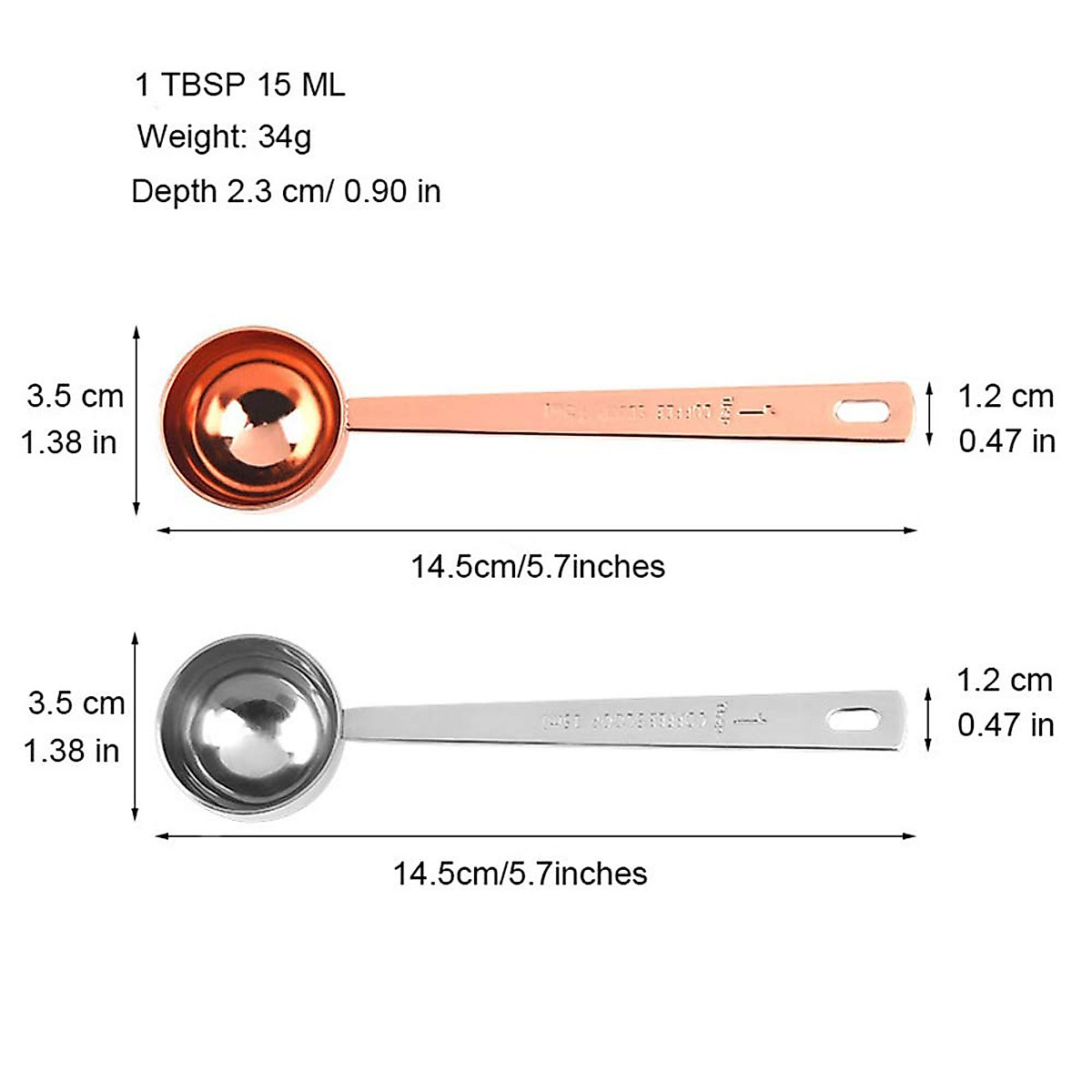 Coffee Scoops, 1 PC 15 ML (1 TPSP) 304 Stainless Steel Coffee Spoons 1 Tablespoon Long Handle Measuring tablespoon Fits Coffee Container for Ground Coffee, Coffee Brewing, Milk Brewin (5.7inches)