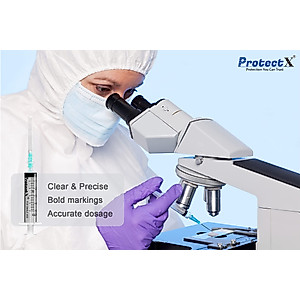 ProtectX 5ml Disposable Luer Slip Sterile Syringe with 21Ga 1.5” Needle, Individually Sealed, Smooth and Accurate Dispensing for Science Labs, 50-Pack