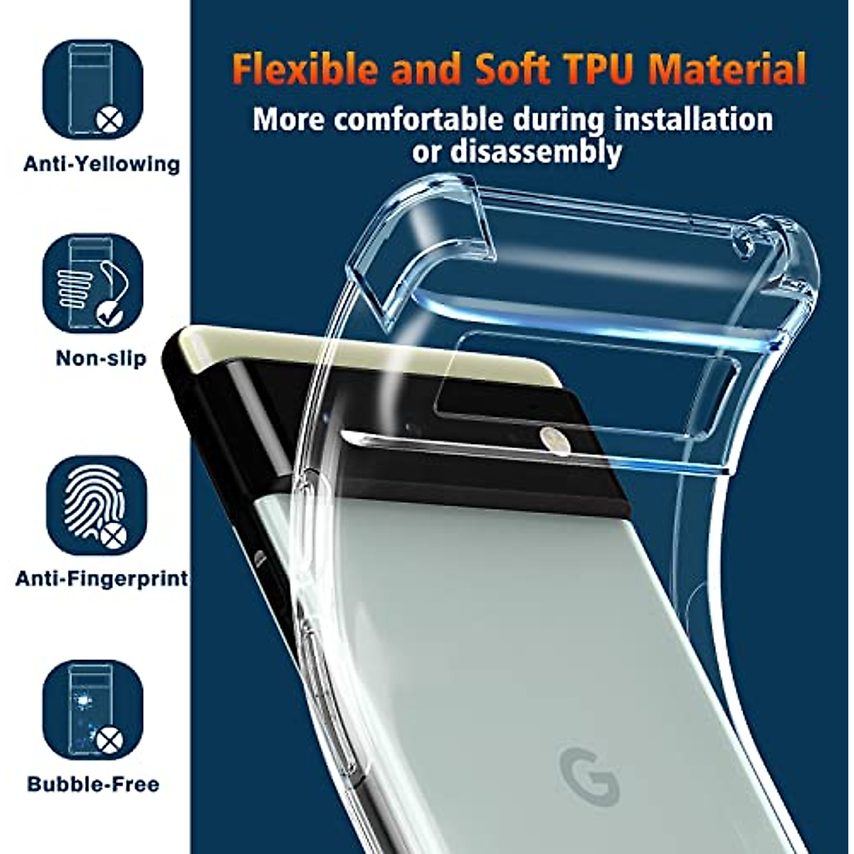 Ferilinso Designed for Google Pixel 6 5G Case, Shockproof Protective Phone Case Slim Cover, Military Grade Protection, 10X Anti-Yellowing,Clear