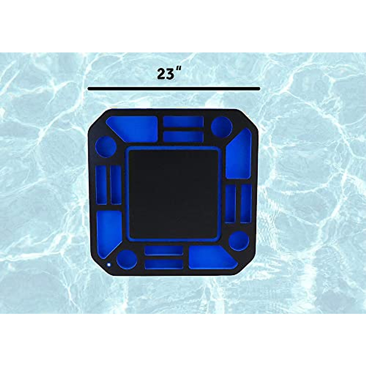 Polar Whale Floating Poker Table Blue and Black Game Tray for Pool Beach Party Float Lounge Durable Foam 23 Inch Chip Slots Drink Holders with Waterproof Playing Cards Deck UV Resistant