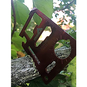 (5 Pack, Red) Ninja Outdoorsman 11 in 1 Stainless Steel Credit Card Pocket Sized Survival Multi Functional Tool - Stocking Stuffers, Christmas Gifts Under 10 Dollars