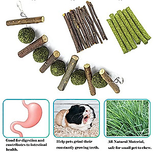DuvinDD Grass House for Bunny Play and Rest, Small Animal Hideaway Hut Bed Mat 100% Natural Chew Toys - Rattan Ball, Timothy Hay Ball String and Sticks, Apple Sticks, Pine Cones for Rabbit Guinea Pig