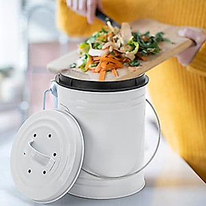Fasmov Compost Bin Kitchen Counter, Kitchen Compost Bin Countertop, Indoor Compost Bin, Countertop Compost Bin with Lid, Countertop Composter Container Compost Bucket for Kitchen, White, 1 Gallon