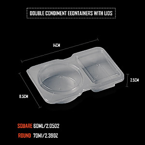 XJSGS Double Compartment Condiment Container with Lids,Double Compartment Snack Containers,Travel Condiment Container, Double Condiment Container With Lid for Dipping, Reusable. (15PCS)