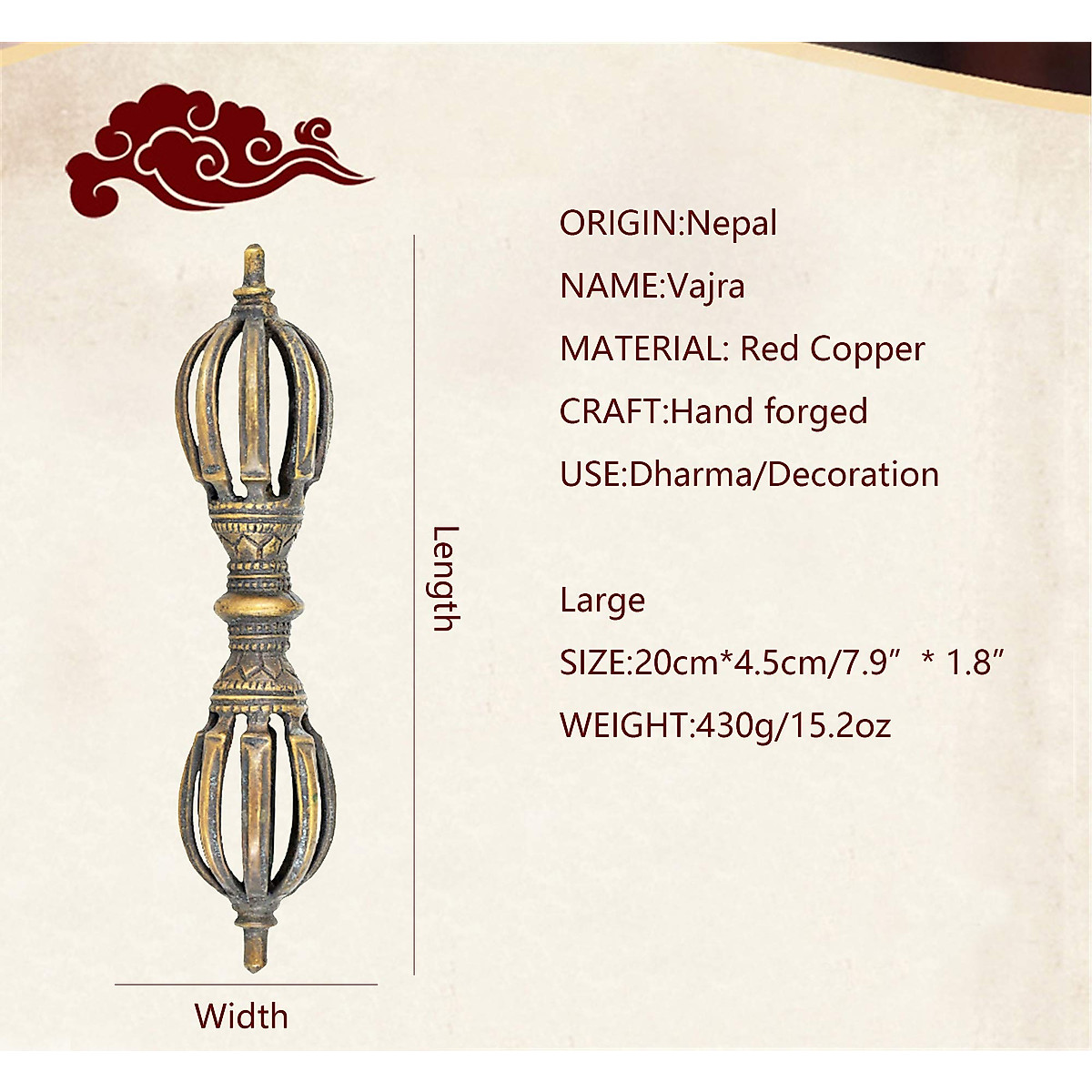 Gandhanra Powerful Vintage Tibetan Buddhism Dharma Ritual Vajra Dorje,Nine-pronged Phurba Pestle,Tantric Energy Device, Handmade in Nepal