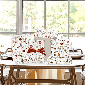 JarThenaAMCS 100 Sheets Fall Floral Tissue Paper Autumn Wildflower Gift Wrapping Paper Flower DIY Art Craft Tissue for Thanksgiving Wedding Birthday Party Decor, 14 x 20 Inch