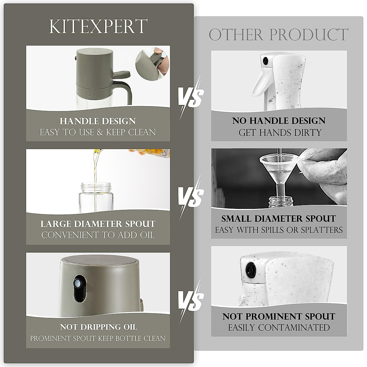 KITEXPERT Olive Oil Sprayer for Cooking - Versatile Olive Oil Spray Bottle for Cooking - 250ml/8.3oz Oil Spritzer for Air Fryer, Salad, Grilling, Roasting, Baking Essentials