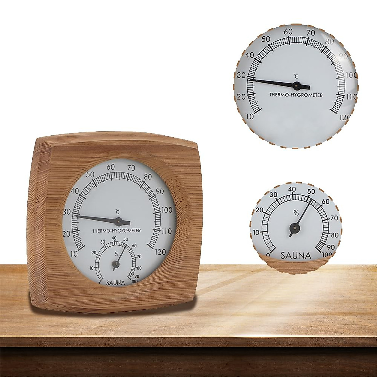 Lwuey Indoor Thermometer Hygrometer, Sauna Wood Thermometers 2 in 1 Wooden Sauna Hygrothermograph Temperature Humidity Monitor Wall Patio Digital Steam Room Hot Tubs Supplies Equipment Accessories