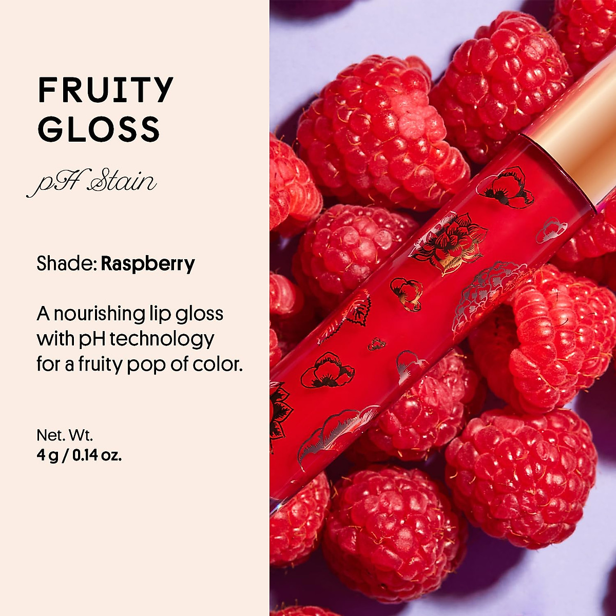 Winky Lux Fruity Gloss pH Lip Stain, Non Sticky Lip Gloss, Tinted Lip Oil, Lip Lacquer, Yummy Fruit Lipgloss, Jojoba Oil for Hydration & Shine, Raspberry