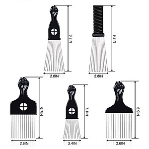 Hair Pick - BIGEDDIE 5 Pcs Metal Picks for Hair, Afro Pick Combs for African American Hair Styling, Fist Hair Pick Comb for Women and Men Black