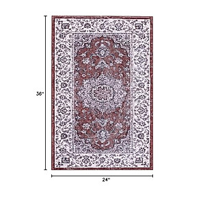CAROMIO Entryway Small Area Rug Waterproof Non-Shedding Medallion Area Rug Low-Pile Distressed Carpet Machine Washable Rug for Hallway Dining Room, 2' x 3' Red