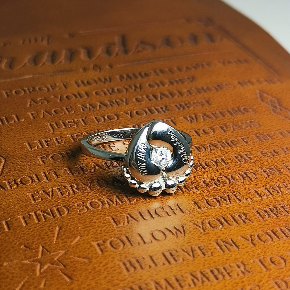 mozhiben Customize Baby Feet 1 Birthstone Ring for Birthday Memorial Gift for Mother Grandma Engraved Name Mom Ring Custom Rhinestone S925 Sterling Silver Women Rings