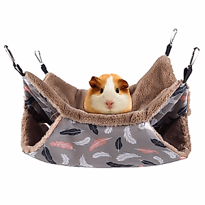 Petmolico Small Pet Hanging BunkBed Warm Hammock Bed Cage Accessories Bedding Hideout Playing Sleeping for Parrot Sugar Glider Ferret Squirrel Hamster Rat, Brown Feather - Medium Size
