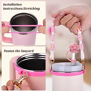 8PCS Cup Accessories Set for Stanley Tumbler 30 oz & 40 oz Cups with Handle, Including Strap,Straw Bow Decorate,Strawv Topper,Silicone Spill-Proof Stopper,Handle Charms,Decor for Boy Girl (white)