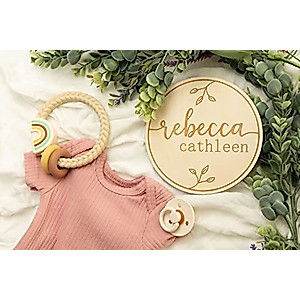 Baby Announcement Sign, Hospital Sign, Gender Reveal Baby Photo Props, Wooden Name Sign, Baby Shower Gift, Birth Stat, Laser Birth Engraved Round (Design 3)