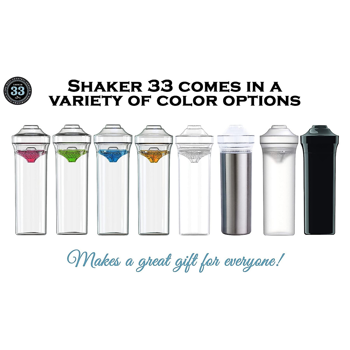 Shaker33 | Plastic Elite Cocktail Shaker Set | 24 OZ | Clear Bottle | Clear Dual Strainer | Dishwasher Safe, Shatterproof, Leakproof & Lightweight | Bartender | Lid Locking | Wedding Gift