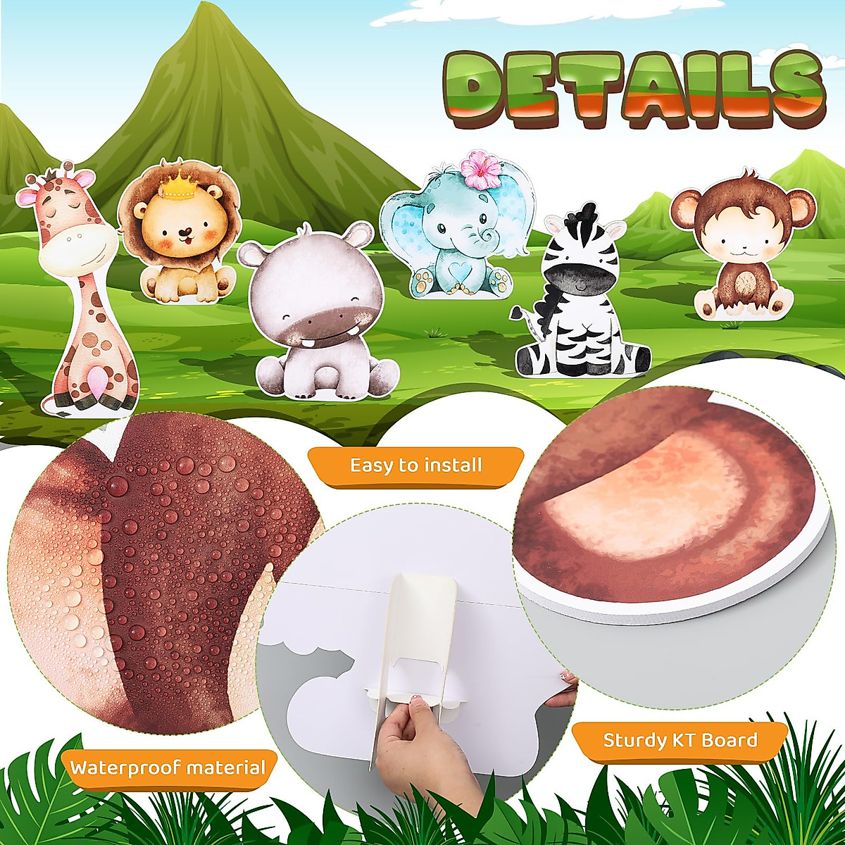 Sonwyoung 6 Pcs Large Safari Animal Centerpieces for Baby Shower Jumbo Jungle Forest Table Decoration for Kids Foam Woodland Animal Sign for Safari Theme Boy Girl Baby Shower Birthday Party