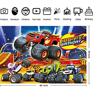 Blaze and The Monster Machines Birthday Decorations, Blaze and The Monster Machines Happy Birthday Banner Backdrop for Blaze and The Monster Machines Birthday Party Supplies (5x3ft)