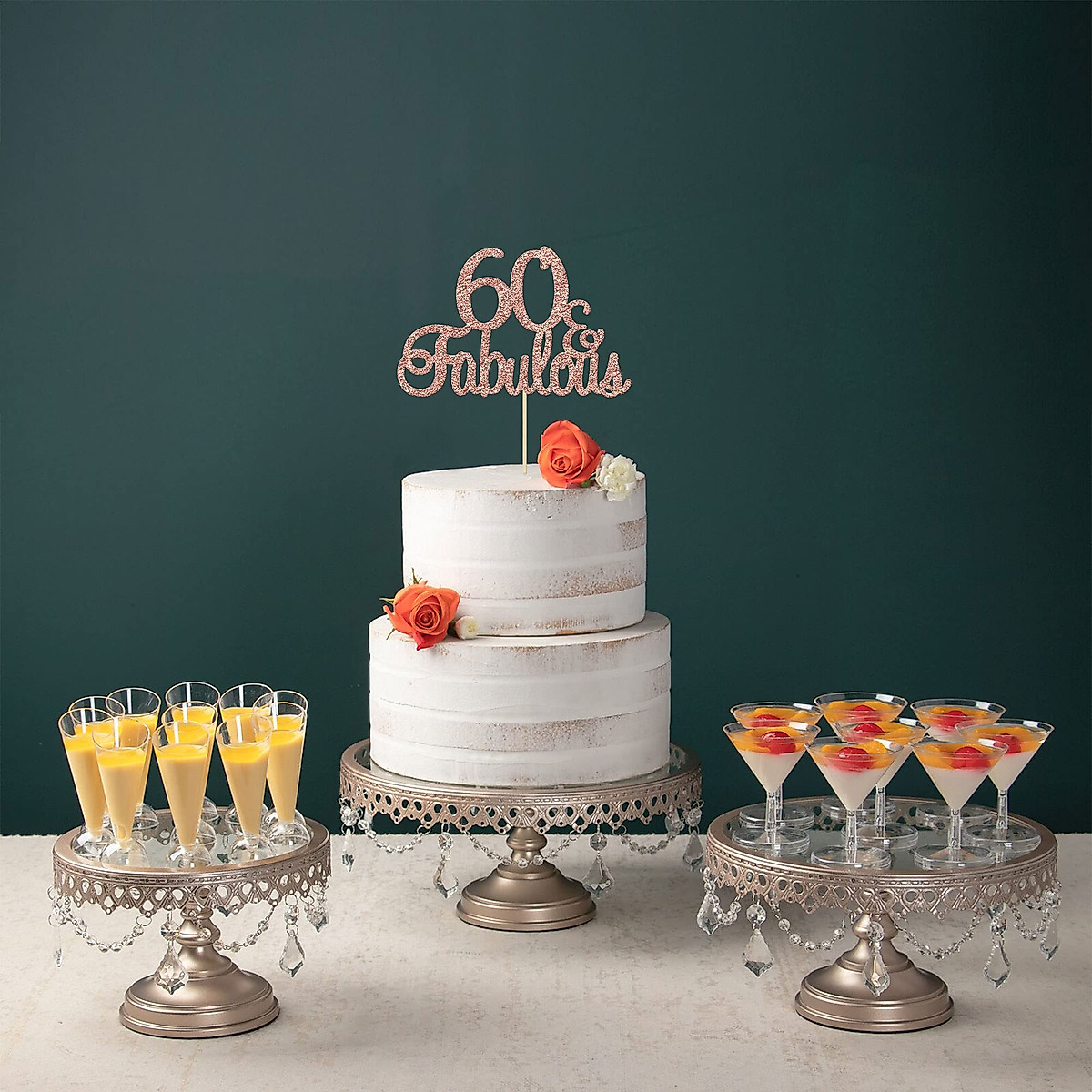 Gyufise Rose Gold Glittery 60 & Fabulous Birthday Cake Topper for 60th Birthday Party Decorations 60 Birthday Cake Decorations Supplies 1 Pack