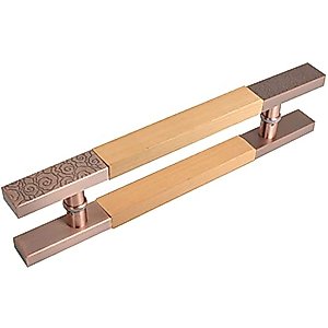 Patio Door Pull Handle Set, Rectangular H Shape Exterior & Interior Door Bar Handle with Mounting Hardware, Wooden Sliding Barn Door Handle (Color : Natural, Size : 100cm/39.4in-70cm)