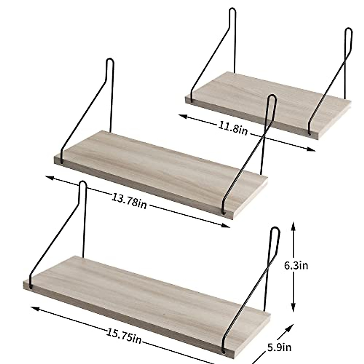 YOYAI Set of 3 Rustic Wood Wall Shelf Wall Mounted Floating Wooden Shelves Wall Decor Organizer Living Room Bedroom Kitchen(Gray)