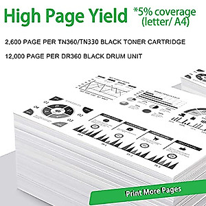 greencycle (1 Toner,1 Drum Compatible Toner Cartridge and Drum Unit Replacement for TN360 TN330 DR360 DR-360 High Yield Compatible with Brother HL-2170w HL-2140 MFC-7340 MFC-7340 DCP-7040 Printer