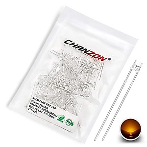 CHANZON 100 pcs 3mm Yellow LED Diode Lights (Clear Flat Transparent DC 2V 20mA) Bright Lighting Bulb Lamps Electronics Components Indicator Light Emitting Diodes