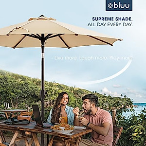 BLUU MAPLE 9FT Olefin Patio Umbrella Outdoor Table Umbrellas, 36 Month Fade Resistance Olefin Canopy, Market Center Umbrellas with 8 Strudy Ribs & Push Button Tilt for Garden, Lawn & Pool, Beige