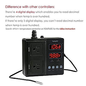 bayite Temperature Controller 1650W 15A BTC211 Dual Digital Outlet Thermostat Plug, Pre-Wired, 2 Stage Heating and Cooling Mode, 110V - 240V, Fermentation BBQ Reptile Aquarium