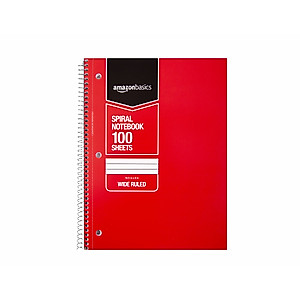 Amazon Basics Wide Ruled Wirebound Spiral Notebook, 100 Sheet - 5-Pack, Assorted Solid Colors