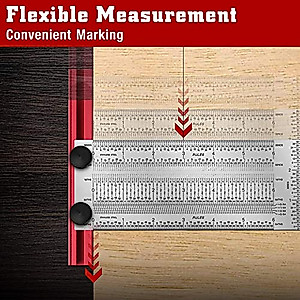 Smgda 12 Inch T-Rule, Precision Marking T Rule, Woodworking T Square Ruler, Stainless Steel Hole Positioning Scribing Tool, Carpenter Measuring T-Square, with Pencil & 0.5mm Pencil Refill