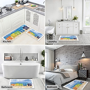 ZOE GARDEN 2 Pcs Kitchen Rug Set, Blue Sky Colorful Flip Flops Non-Slip Kitchen Mats and Rugs Comfort Floor Door Mat Doormat, Abstract Vintage Beach Throw Bath Runner Rug Mat