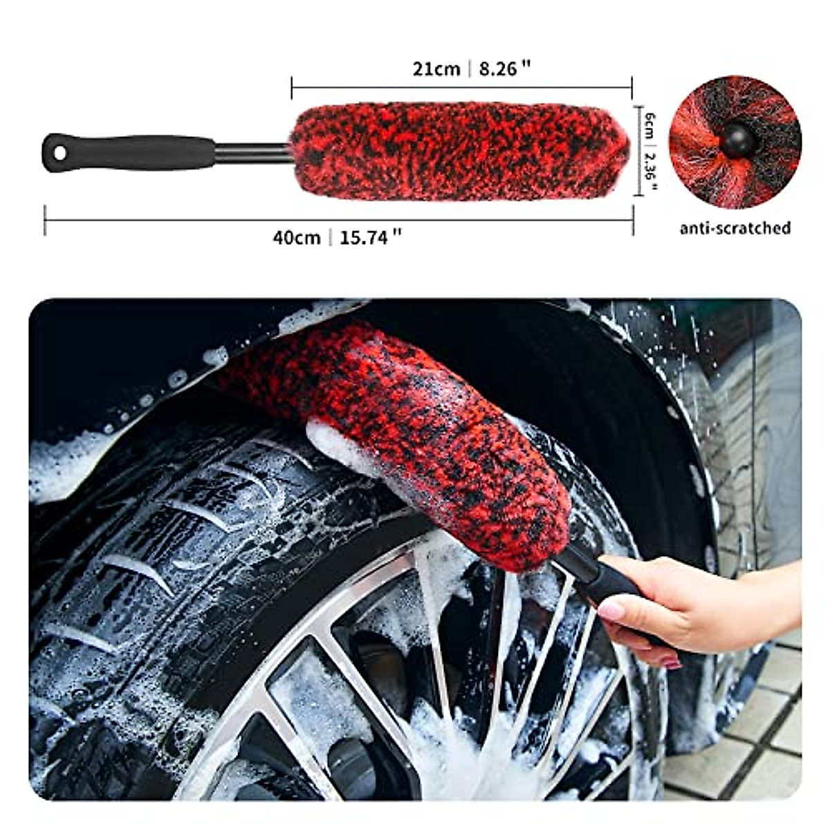 Carsgood Car Wool Wheel Brushes for Cleaning Wheels Set (3 Pack), Metal-Free Tire Brushes Kit, Soft Wheel Brushes for Cleaning Tires and Rims