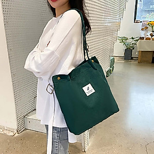 Corduroy Tote Bag for Women Girl Canvas Handbags Shoulder Purse (Green) Medium