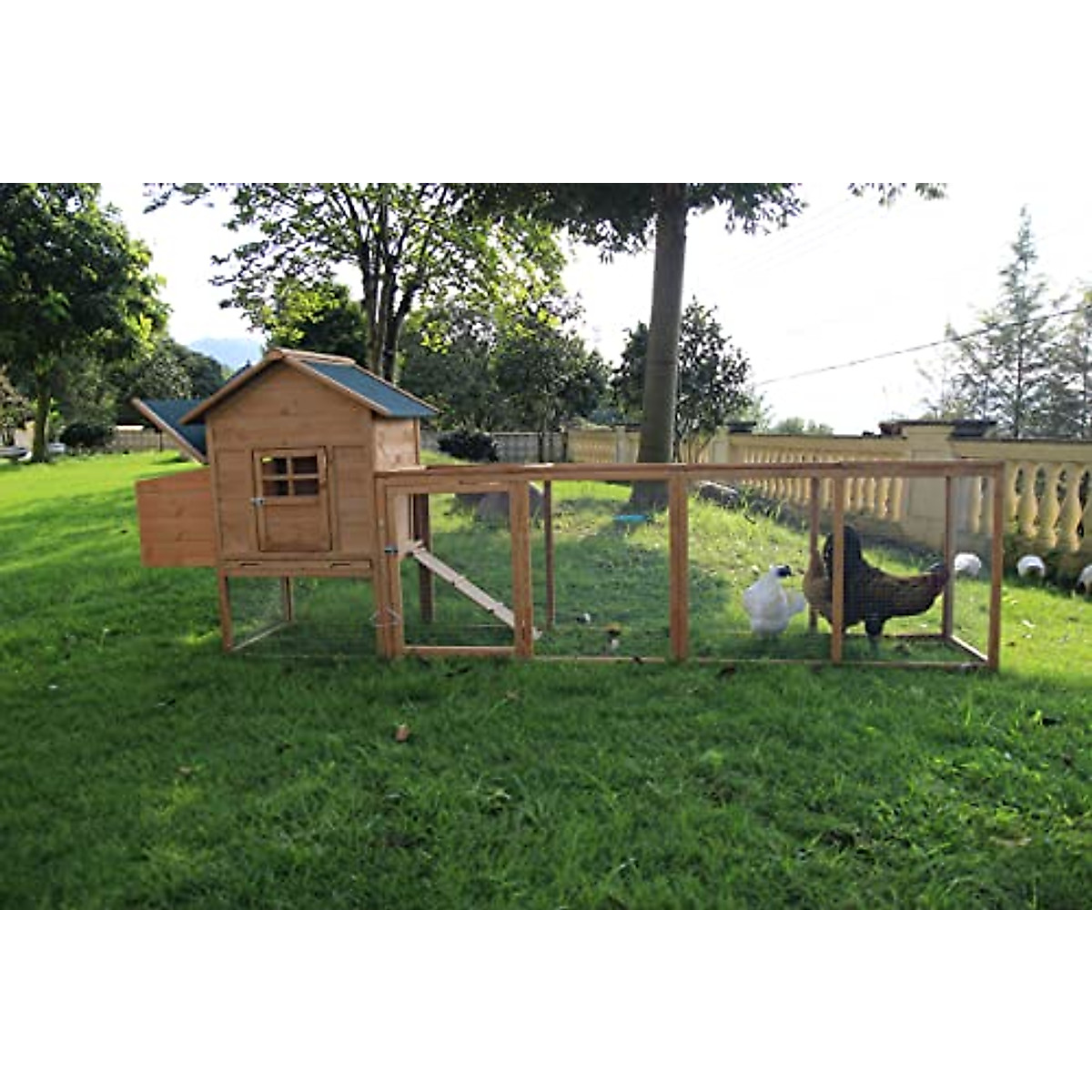 ECOLINEAR 120'' Chicken Coop w/Run Cage Outdoor Hen House for 2-6 Chickens Hutch Poultry Pet Wooden Coop Nest Box Garden Backyard
