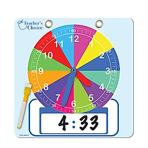 Teacher's Choice Writable Dry Erase Learning Clock | Large 12" Demonstration Teaching Time Practice Clock with Dry Erase Writing Surface | Marker Included | (Rainbow)