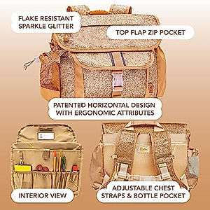 Bixbee Personalized Kids Backpack, Gold Sparkly Bookbag for Kids & Toddlers Ages 3+ 5-7 | Custom Backpack with Name for Boys & Girls | Water Resistant Monogrammed School Bag