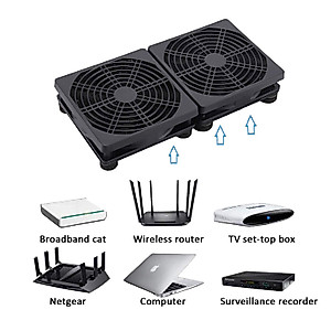 120mmx2 240mm 5V Dual USB Powered PC Router Fans with Speed Controller High Airflow Cooling Fan for Router Modem DVR Playstation TV Box and Other Electronics