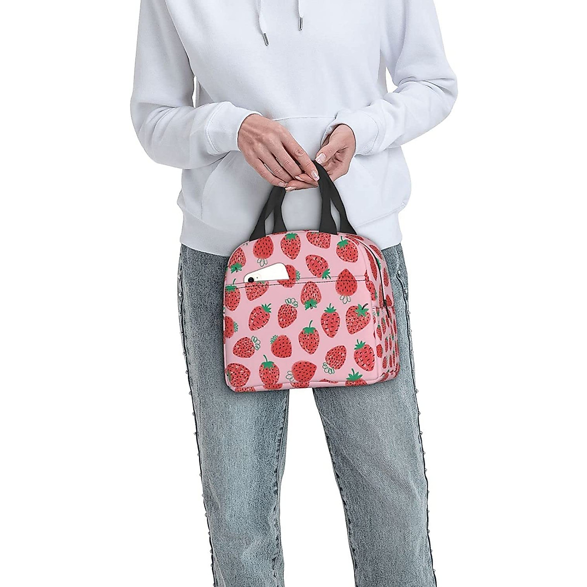 Giwawa Cute Strawberry Lunch Bag Insulated Lunch Box Kids Reusable Refrigerated Insulated Tote Bag Multifunctional School Work Lunch Container Home School Office Outdoor Use Bag