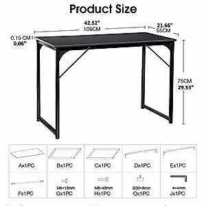 CZDYUF Computer Desk 43" Wide Desktop Office Desk Waterproof Steel Frame Laptop Table Style Study Table for Home Office (Color : E, Size : 43")