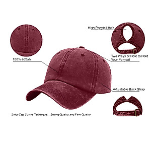 29 IYEBRAO Womens Ponytail Baseball Cap Messy Bun Ponycap Washed Cotton Sport Hat Adjustable Dad Hat Trucker Cap Low Profile Hat (2 Pack-Washed-Classic-Black&Burgundy)