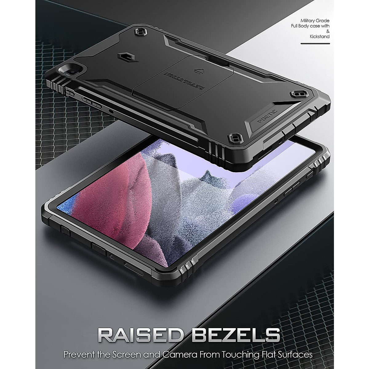 Poetic Revolution Case Designed for Galaxy Tab A7 Lite 8.7 with Screen Protector & Kickstand, Full Body Heavy Duty Rugged Shockproof Drop Protection Protective Case Cover, Black