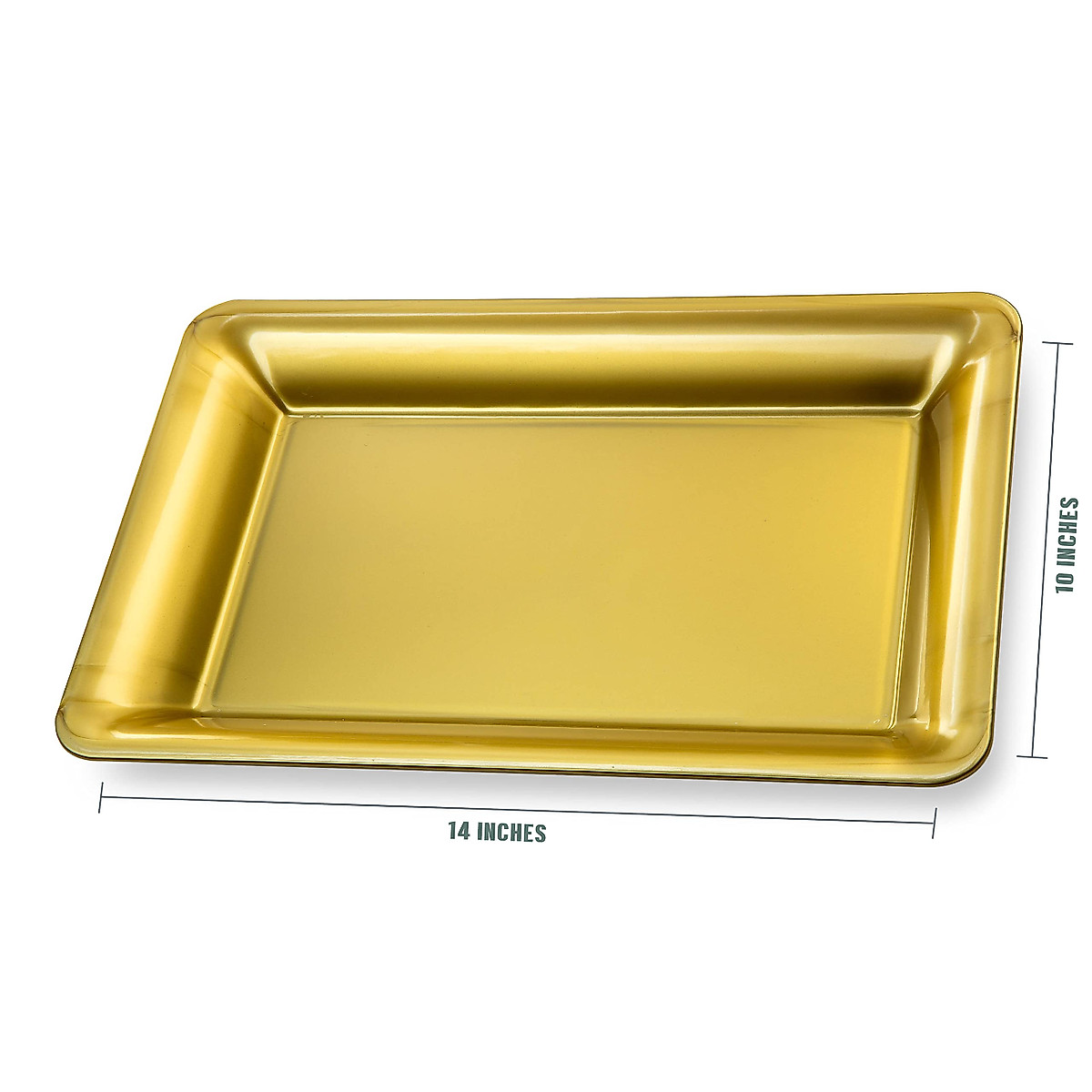 Yumchikel Plastic Serving Tray Set, Hard Plastic Serving Platters for Serving Food, Gold Serving Trays for Parties, Weddings, Food Trays for Party Buffet, Dessert Tables, 10" x 14", 4 Pack