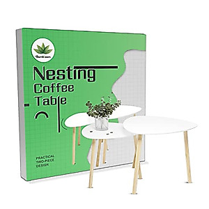 Bamboo White Nesting End Table - Side Tables Living Room Tables, Nesting Tables Set of 2 Small Coffee Table, Modern Minimalist Triangle Center Table for Sofa Bedside Bedroom Apartment Ofiice