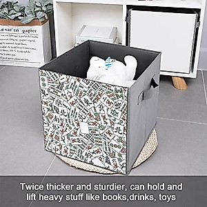 Mahjong Tiles Foldable Storage Bins Printd Fabric Cube Baskets Boxes with Handles for Clothes Toys, 11x11x11