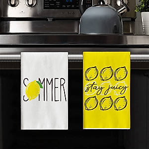 Artoid Mode Lemon Stay Juicy Summer Kitchen Towels Dish Towels, 18x26 Inch Seasonal Decoration Hand Towels Set of 4