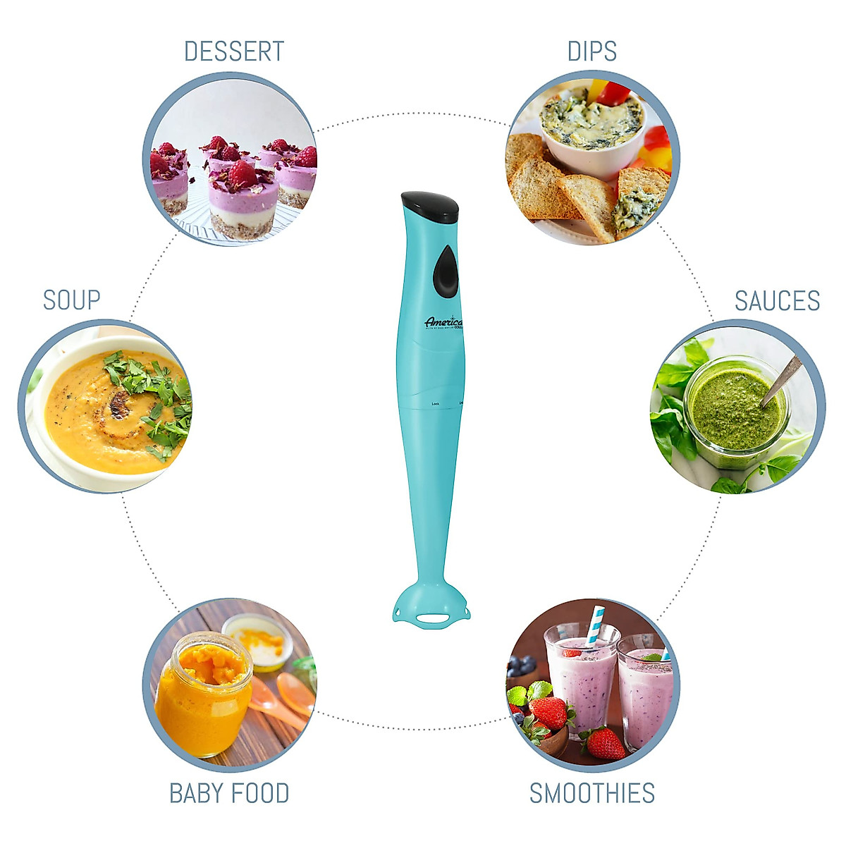 Elite Gourmet EHB-2425BL Aqua Electric Immersion Hand Blender, 150 Watts, For Soups, Sauces, Baby Food, Blue