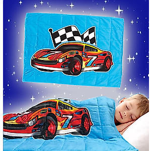 Kids Weighted Blanket by Bell + Howell, 7lb Ultra Soft and Breathable Kids Blanket with Glass Beads, Great for Calming and Sleeping 48x36 inches - Race Car
