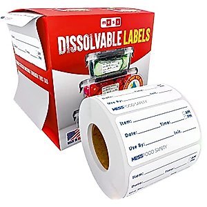 MESS Dissolvable Food Labels -200 Removable Food Container Labels - Blank Labels for Food Containers - Dissolvable Food Labels Stickers - Freezer Labels - Bottle Labels, Jars Food Storage Labels 1x2"